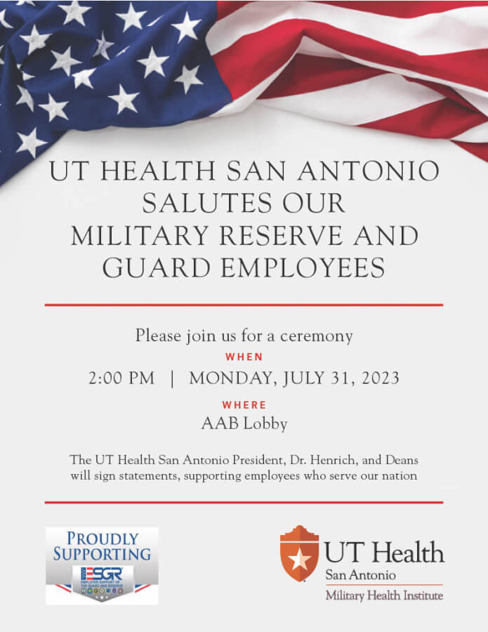 UT Health San Antonio to pledge continued support for its employees and students in the military ...